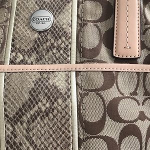 Coach | Bags | Coach Signature Purse In Tan Trimmed W Python | Poshmark